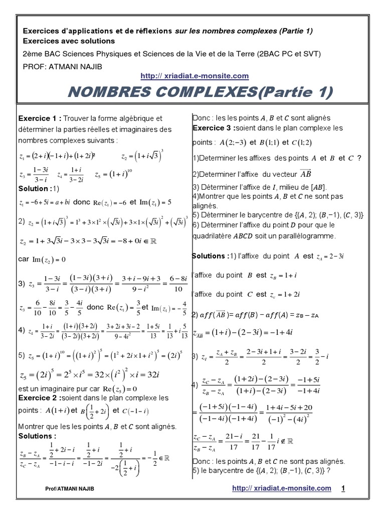 2sex Complexes Exe Corr Parti1 | PDF | Nombre complexe | Concepts ...