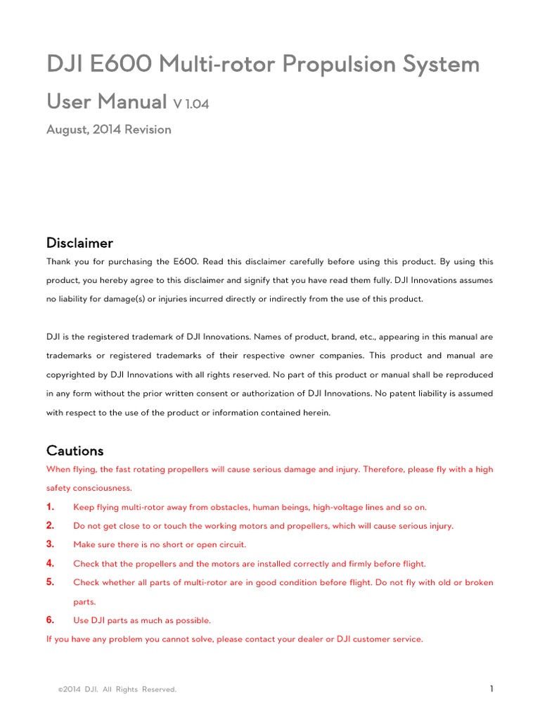 E600 User Manual v1.04 en | PDF | Screw | Propeller