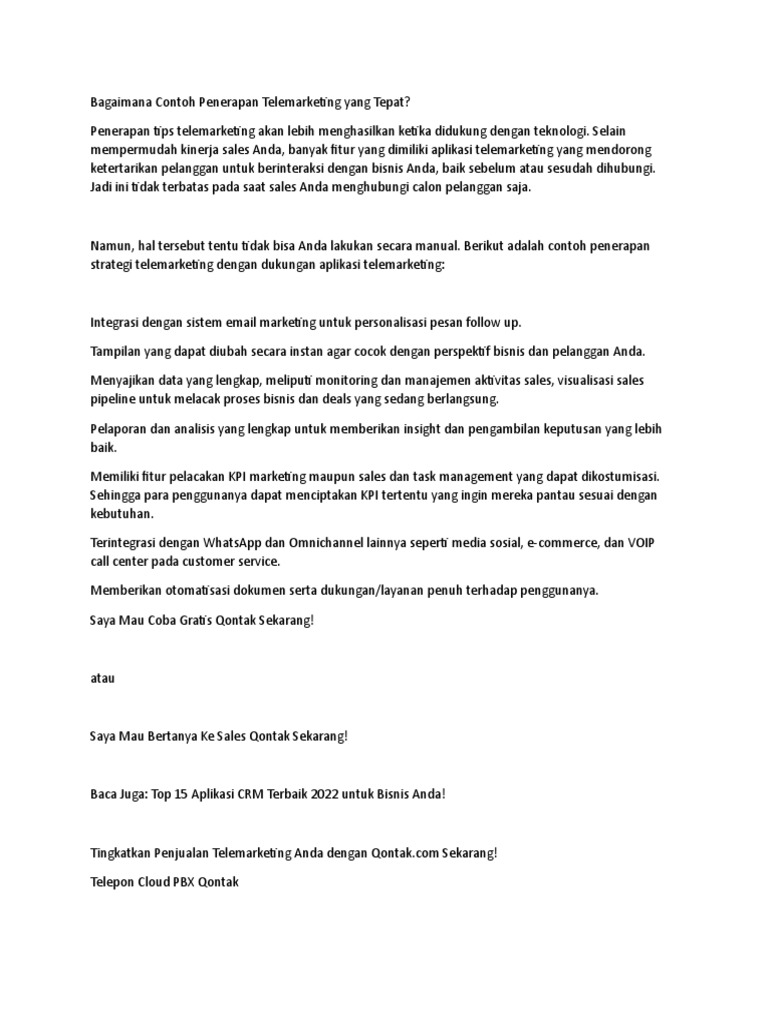 Bagaimana Contoh Penerapan Telemarketing Yang Tepat | PDF