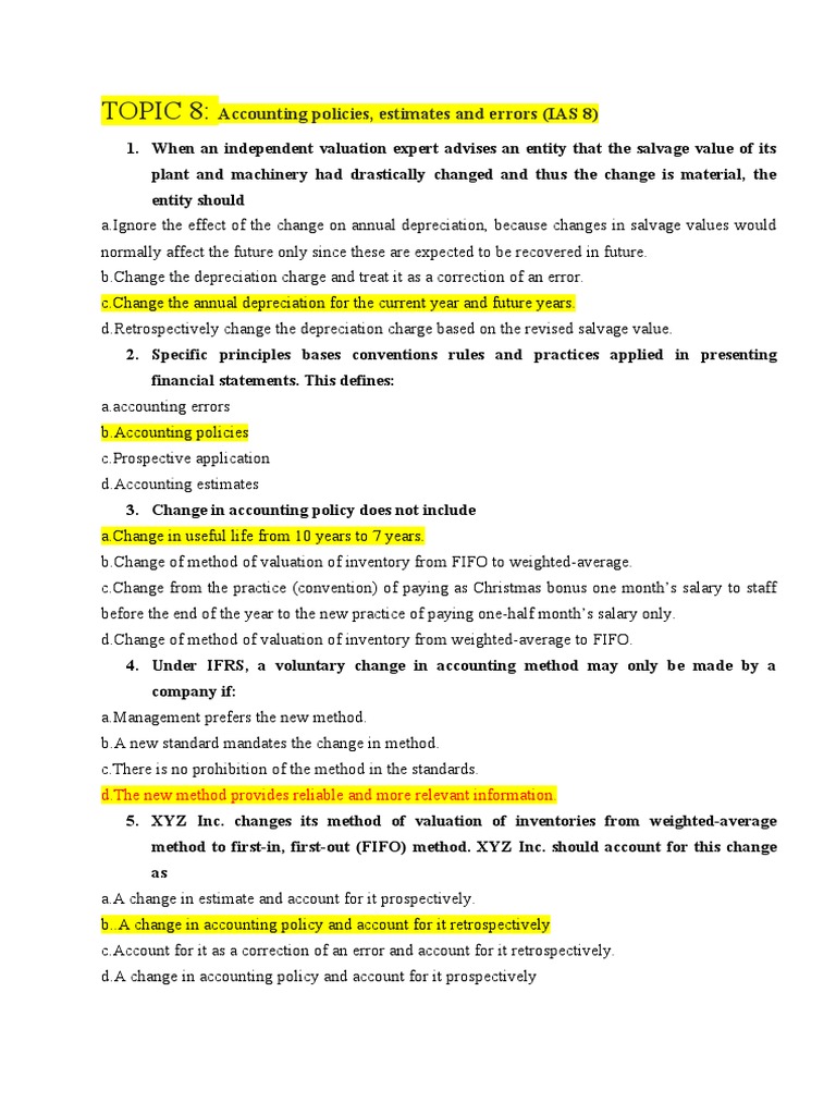 TOPIC 8 - Accounting Policies, Estimates and Errors (IAS 8) | PDF ...
