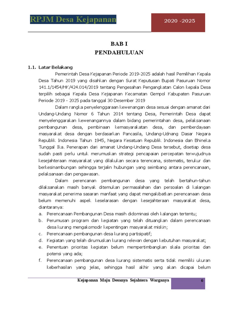 Bismillah RPJM SDH Edit | PDF