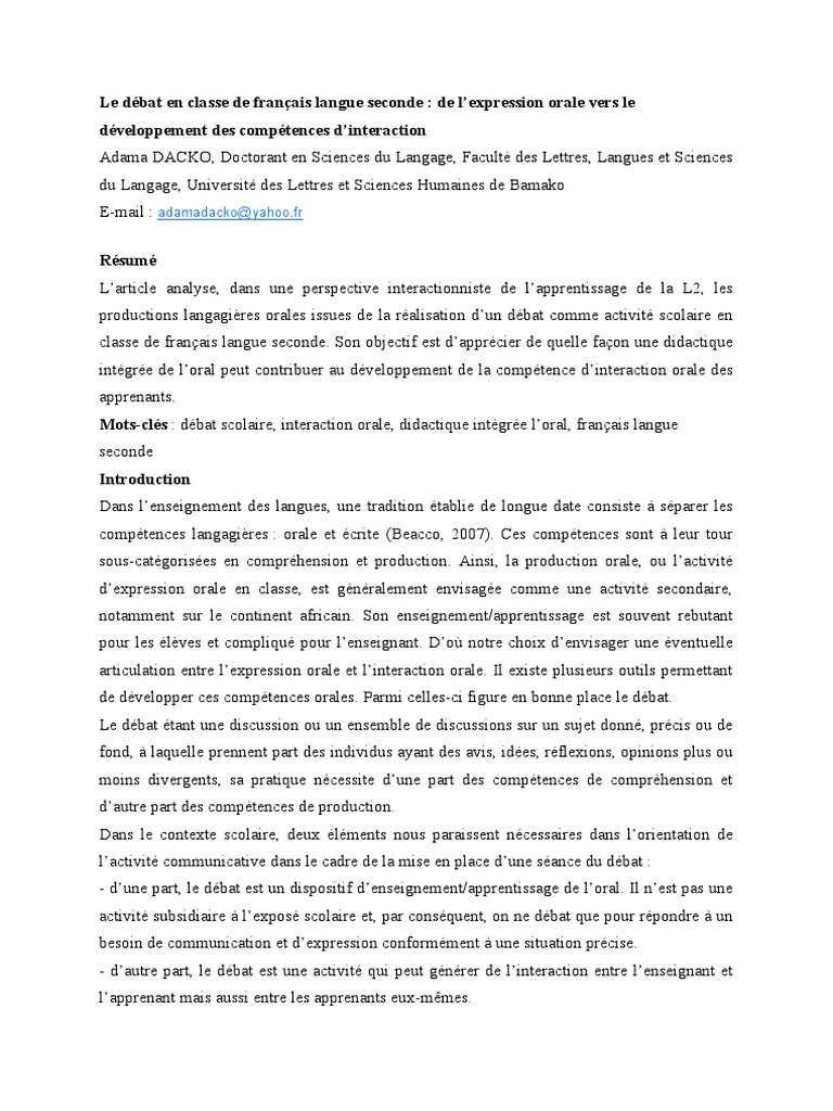 2-Le Débat en Classe de FLS V2-2 | PDF | Pédagogie | Méthode d'enseignement