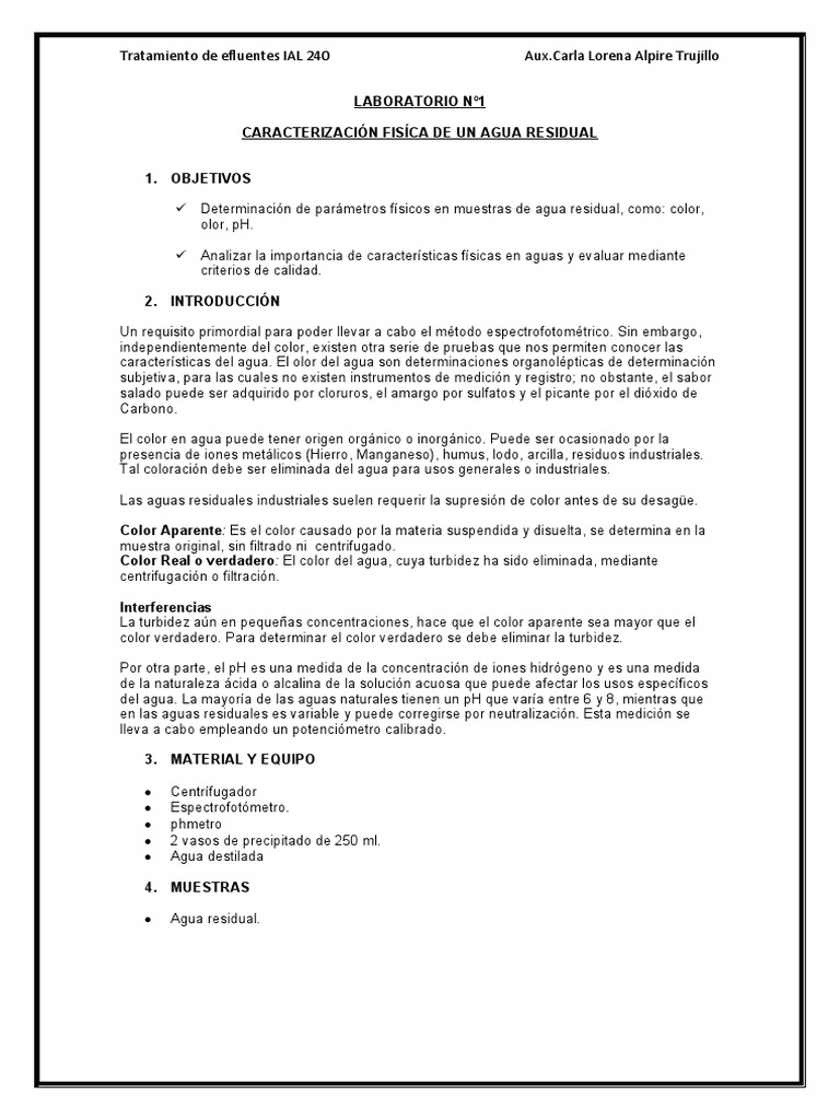 Caracterización Fisíca de Un Agua Residual | PDF | Química | Ciencias fisicas