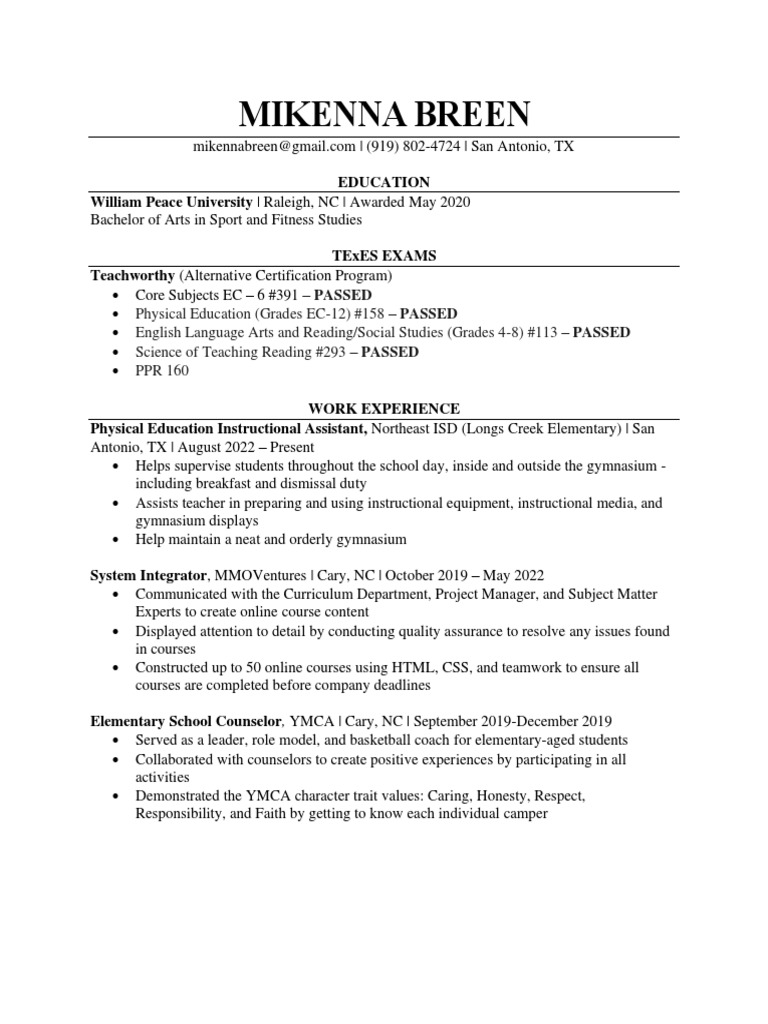 Mikenna Breen: PE Assistant & Educator | PDF | Career & Growth