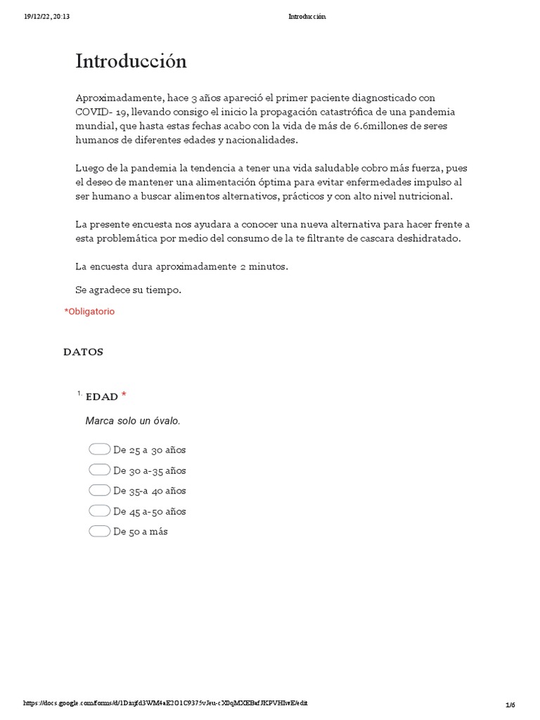 Cuestionario Vacío - Formulario | PDF