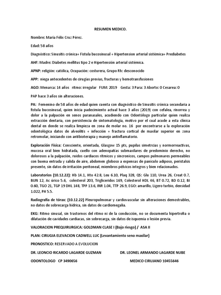 Resumen Medico Maria Felix Cruz Perez | PDF | Epidemiología | Ciencias ...