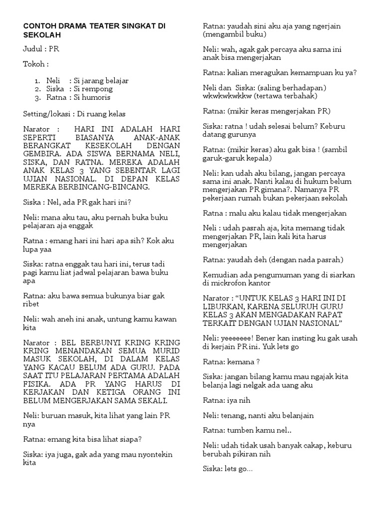 Contoh Drama Teater Singkat Di 1 | PDF