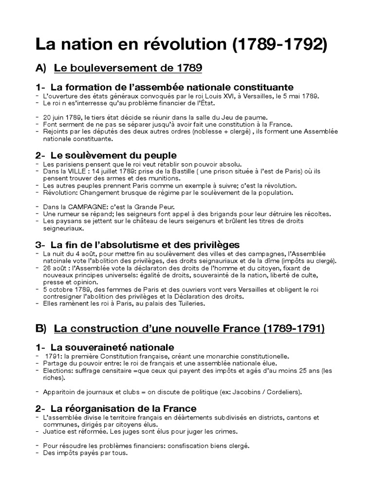 COURS 1 - La Nation en Révolution | PDF | Révolution française | Siècle ...