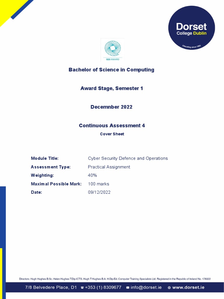 Practical Cyber Security Assignment Cover Sheet: Bachelor of Science in ...