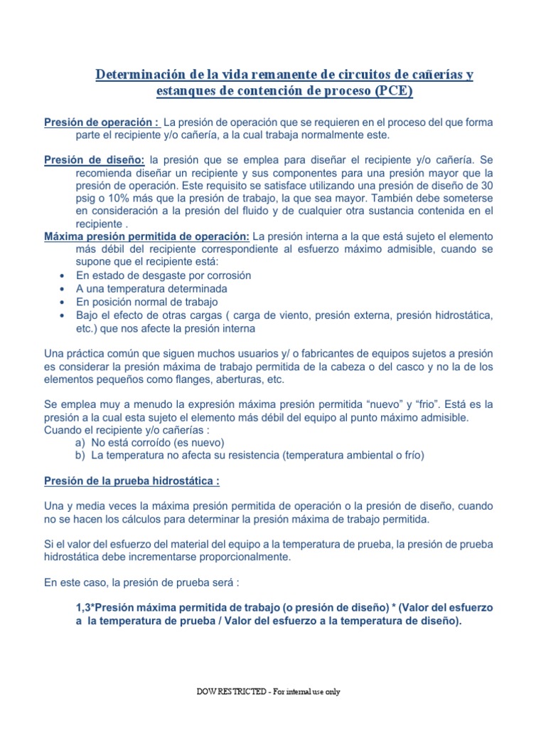 Calculo Vida Remanente Completo | PDF | Presión | Tubería (transporte ...