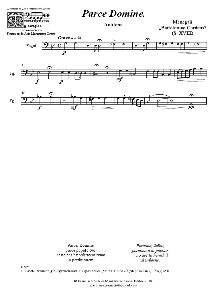 Parce Domine (Menegali) Fagot | PDF