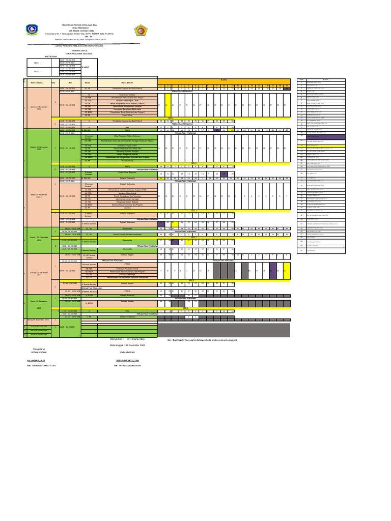 Jadwal Pengawas Pas Ganjil TP 2022-2023 | PDF