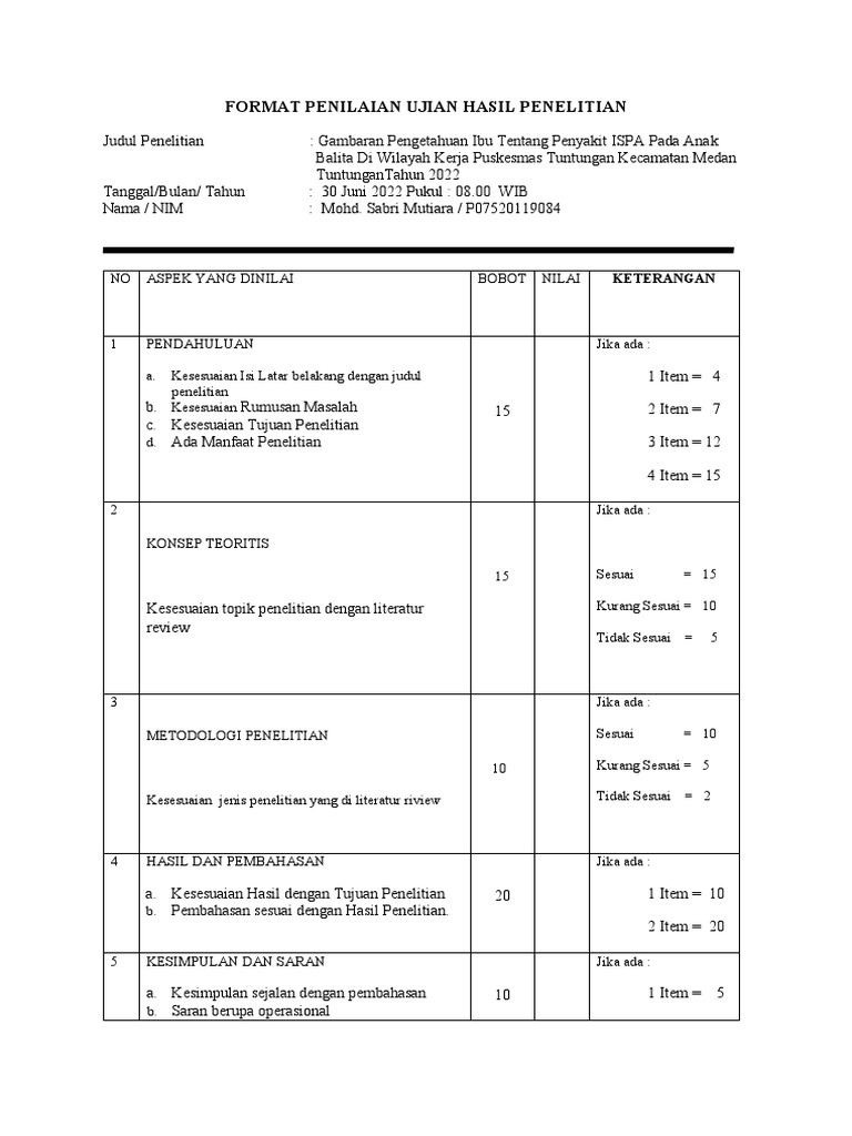 Format Penilaian Dosen Penguji 1 | PDF