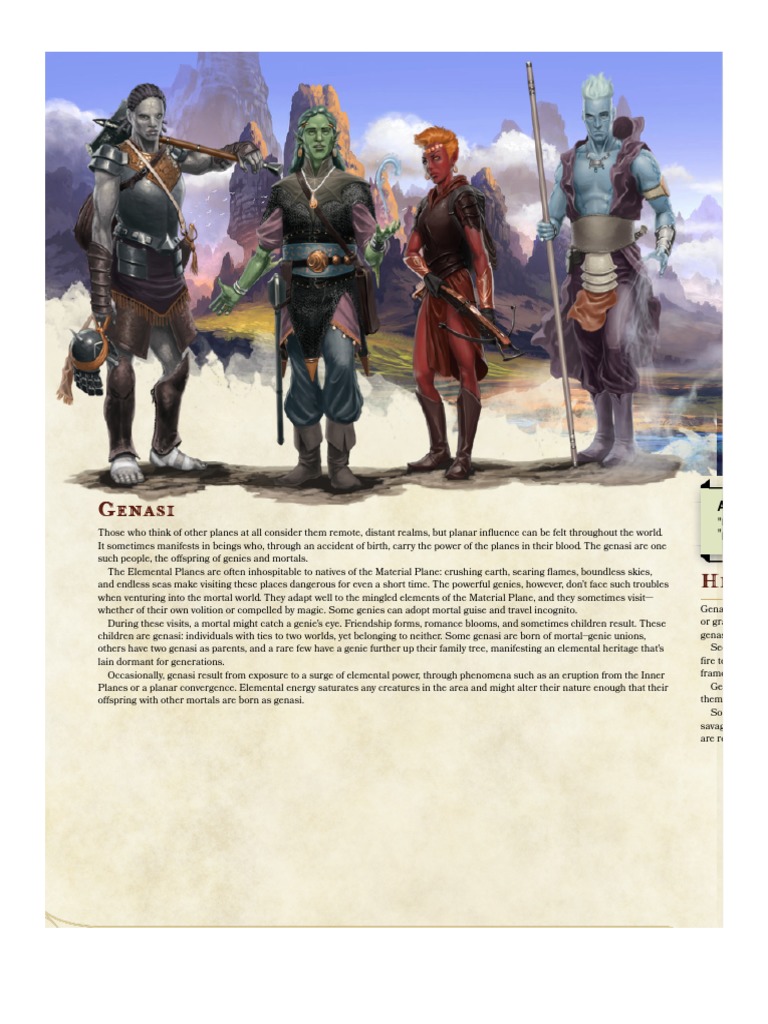 The Genasi Race Revised - D&D 5th Edition - GM Binder | PDF | Jinn