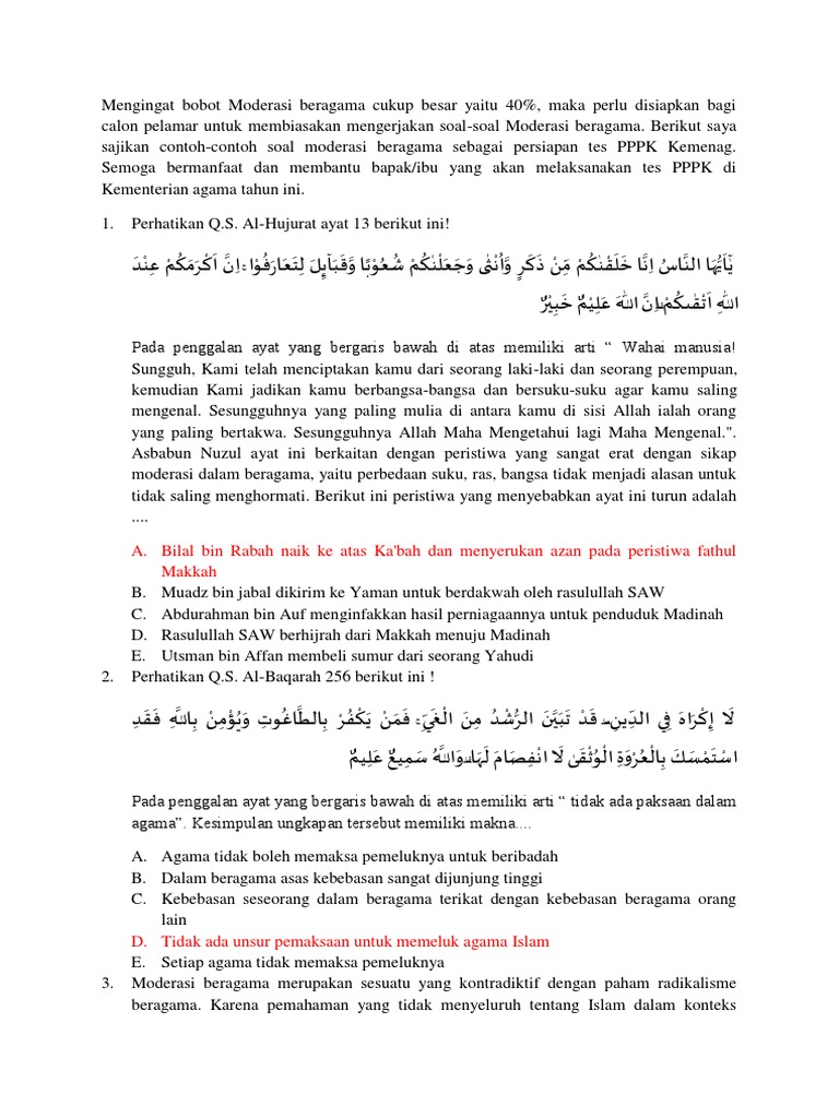 Contoh Soal Moderasi Beragama | PDF