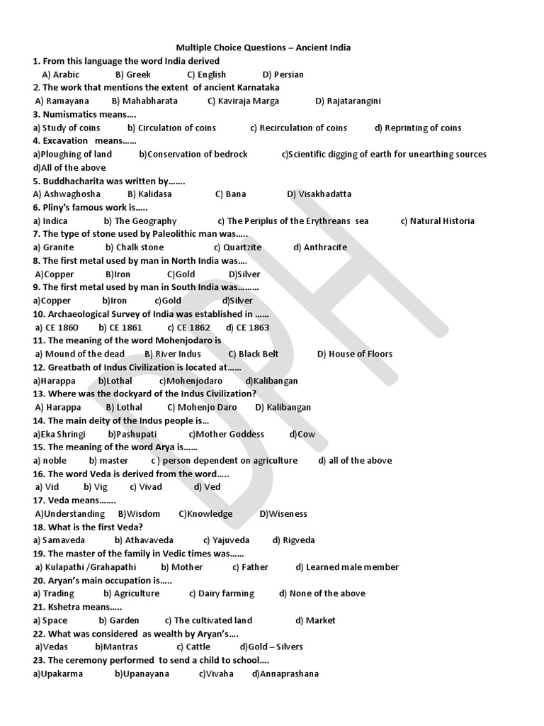Multiple Choice Questions - Ancient India | PDF | Ashoka | Ancient India