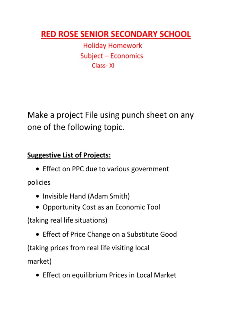Class - Xi Economics Holiday Homework 2020 | PDF