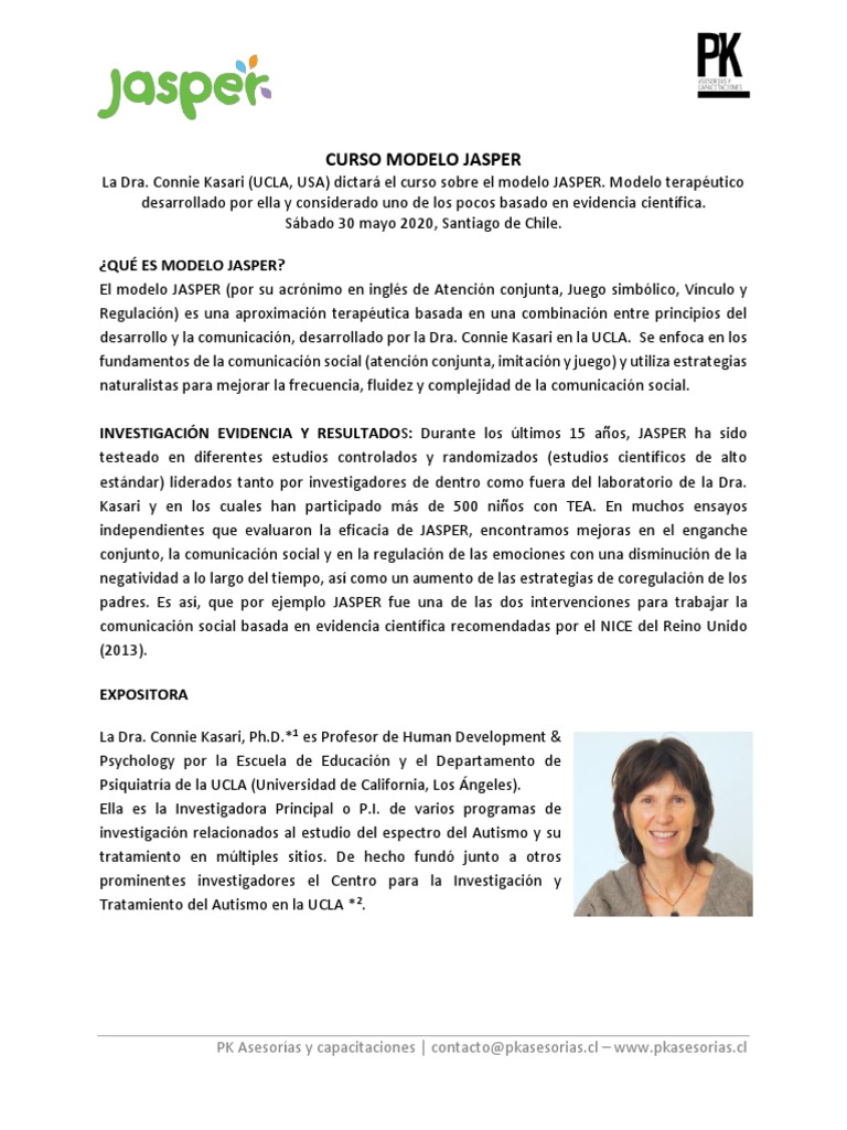 Curso sobre el Modelo JASPER para TEA | PDF | Espectro autista ...
