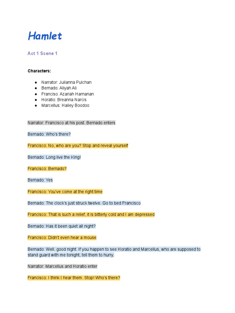 Hamlet - Act 1 Scene 1 | PDF