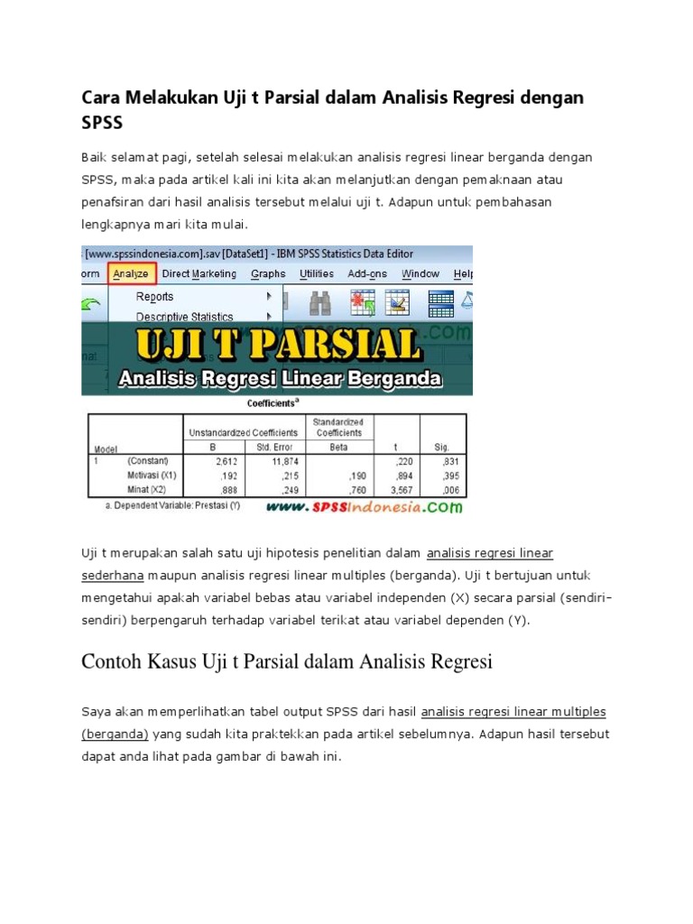 4 - Cara Melakukan Uji T Parsial Dalam Analisis Regresi Dengan SPSS | PDF