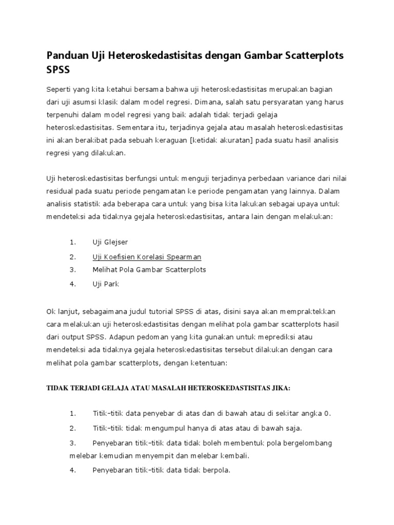 7 - Panduan Uji Heteroskedastisitas Dengan Gambar Scatterplots SPSS | PDF