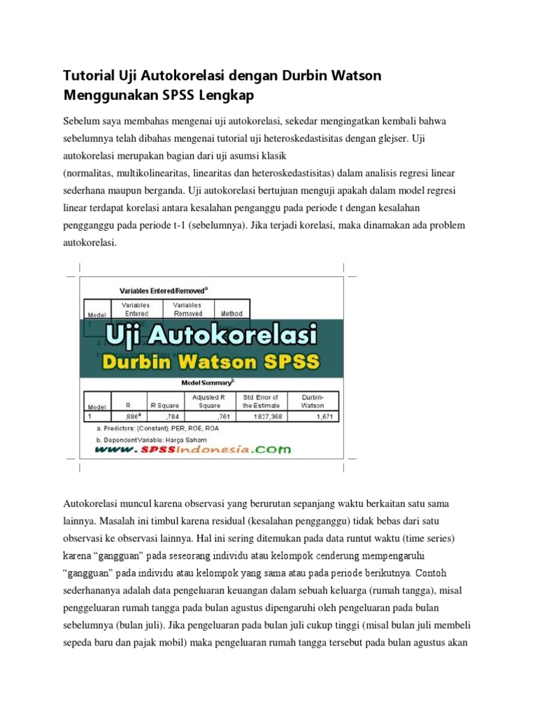 6 - Tutorial Uji Autokorelasi Dengan Durbin Watson Menggunakan SPSS Lengka1 | PDF