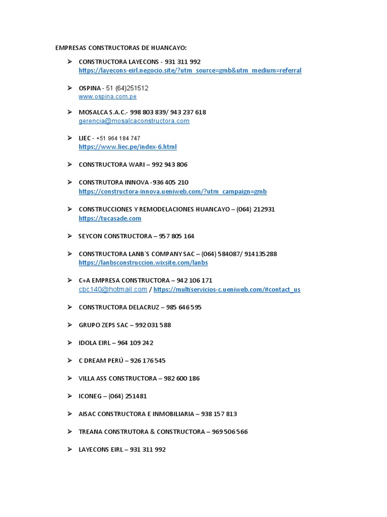 Empresas Constructoras de Huancayo | PDF