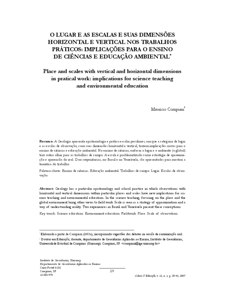O Lugar e As Escalas e Suas Dimensões Horizontal e Vertical Nos ...
