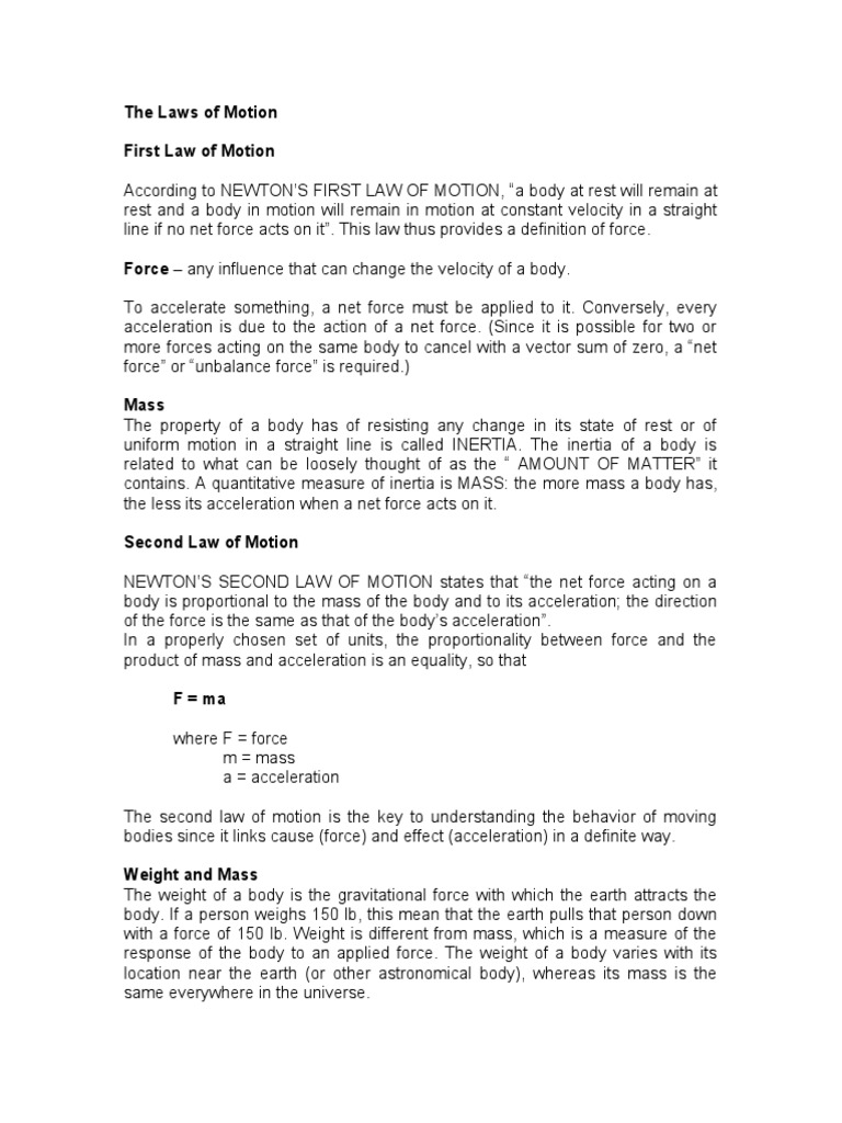 Laws of Motion | PDF | Weight | Force