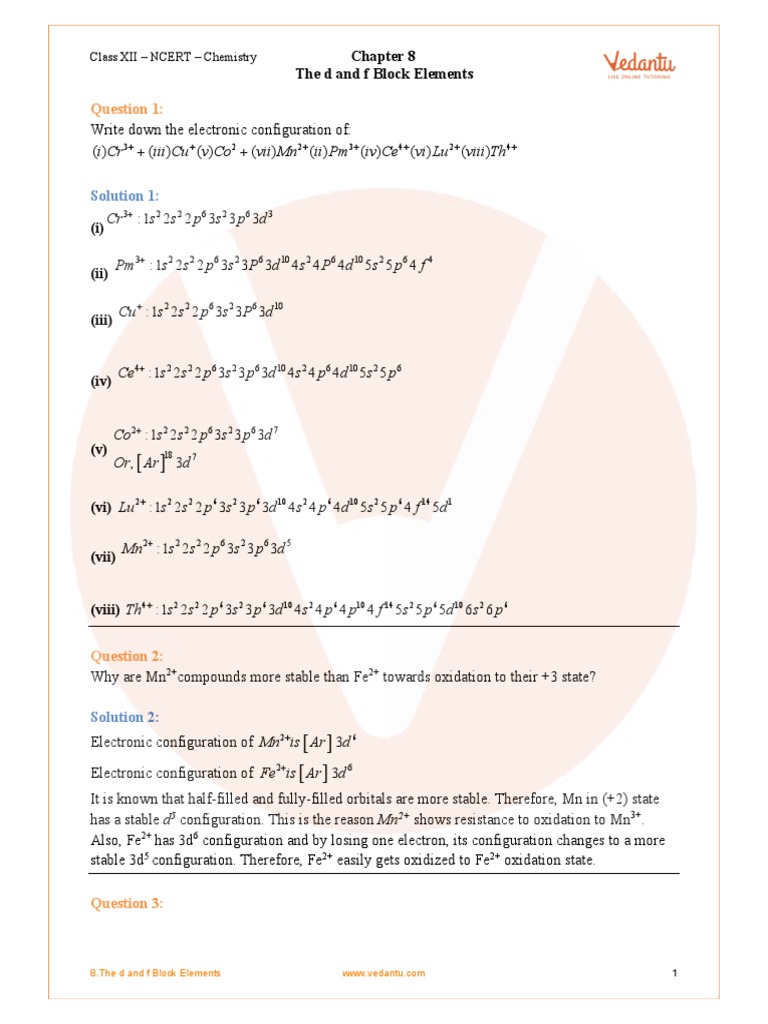 The D and F Block Elements | PDF | Transition Metals | Electron Configuration