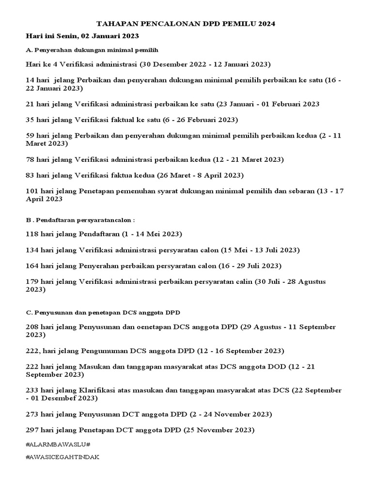 Tahapan Pencalonan DPD Pemilu 2024 | PDF