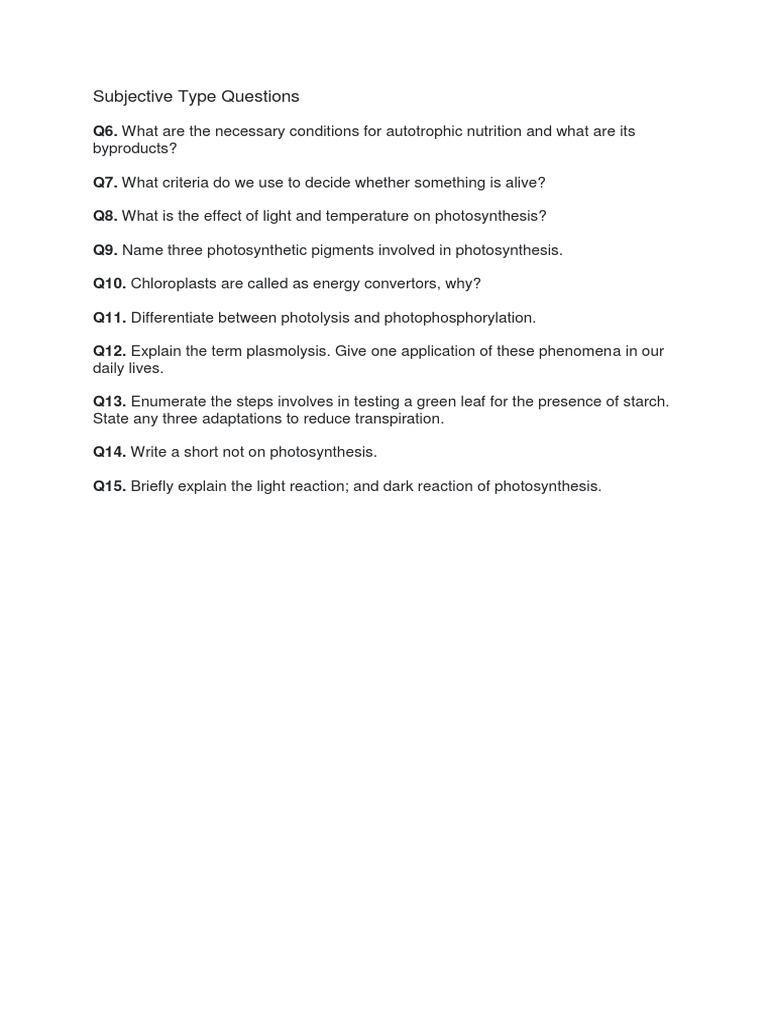 Subjective Type Questions Pdf