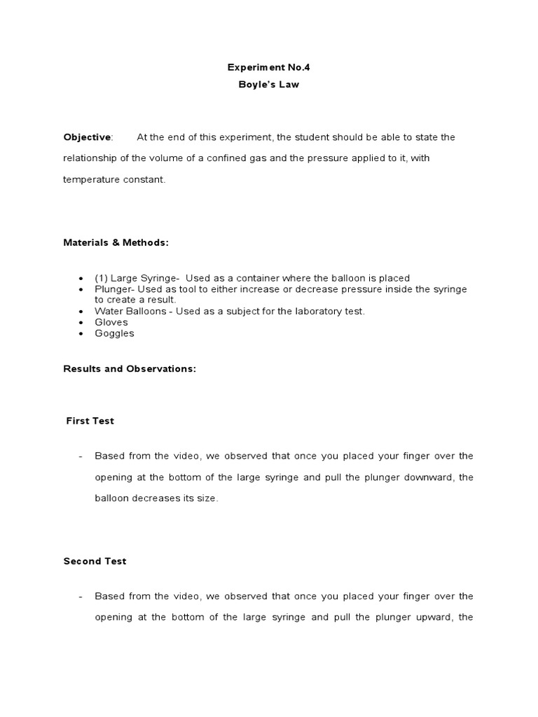 Lab Report No.-4 Boyle's Law | PDF | Gases | Pressure