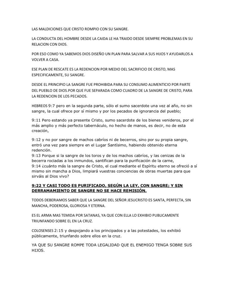 Las Maldiciones Que Cristo Rompio Con Su Sangre Pdf Cristo Título