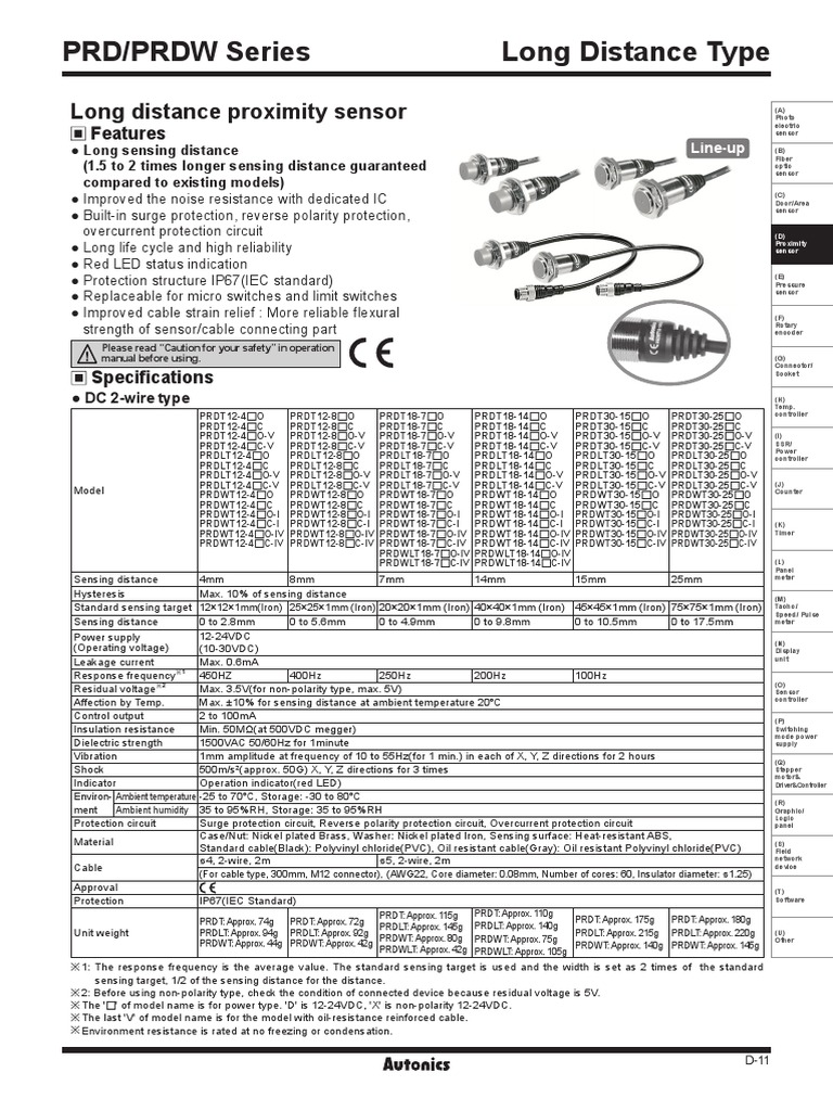 Autonics PRD Series Datasheet | PDF | Electrical Connector | Insulator (Electricity)