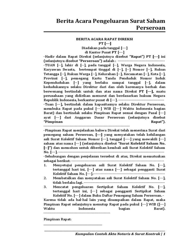 Berita Acara Pengeluaran Surat Saham | PDF