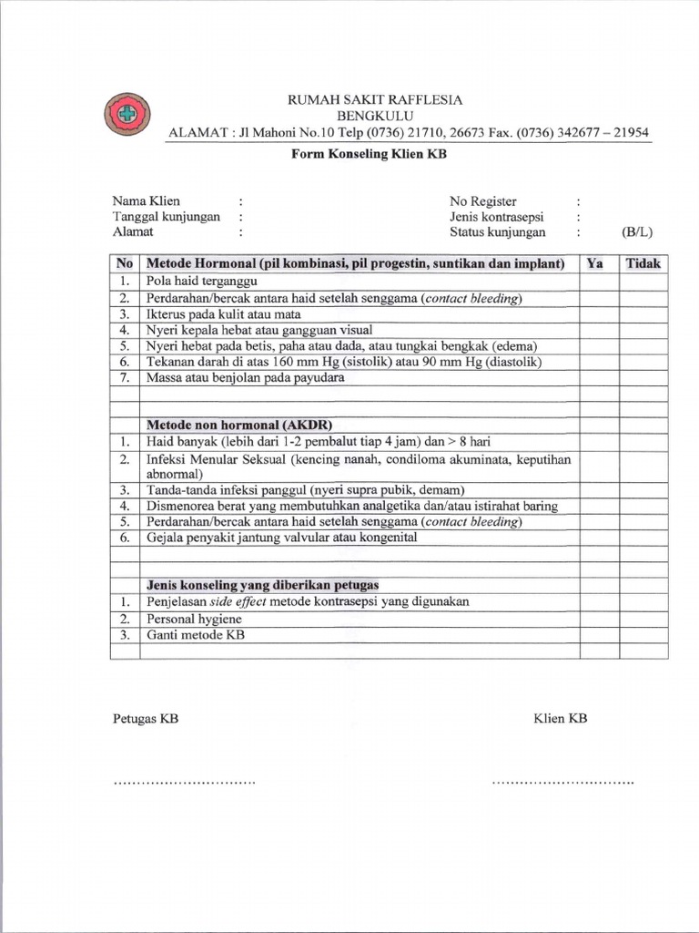 Form Konseling KB | PDF