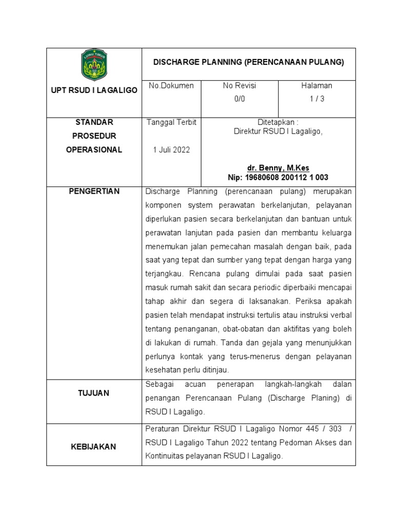 Perencanaan Pulang Pasien RSUD I Lagaligo | PDF