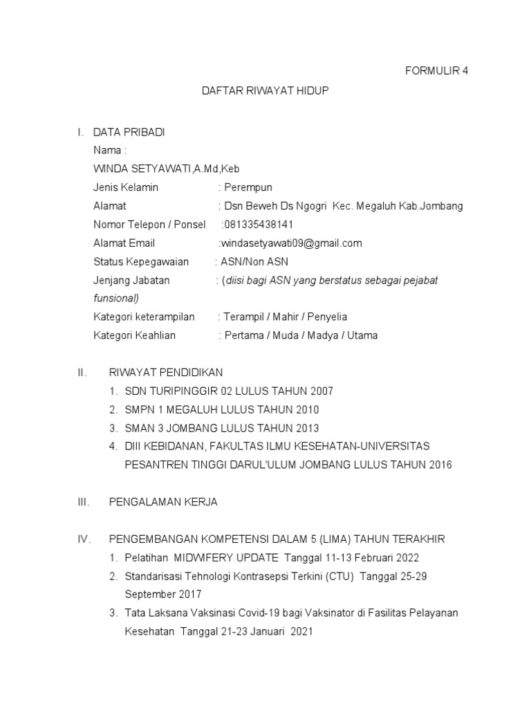 DAFTAR RIWAYAT HIDUP KREDENSIALING Winda | PDF