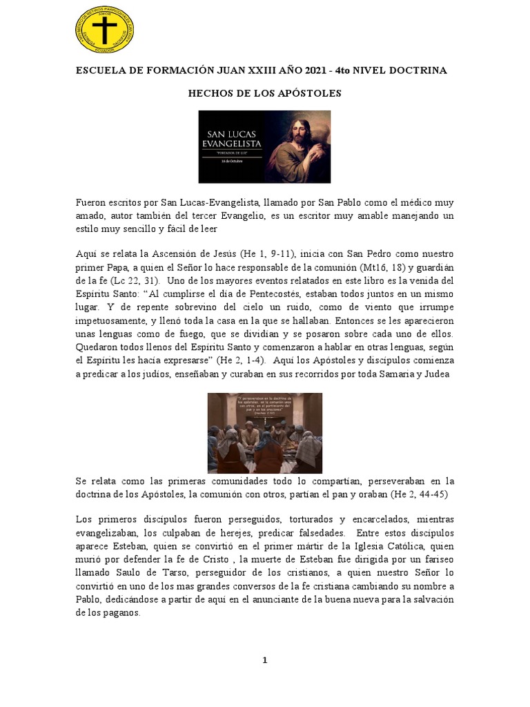 Clase 1. 4to Nivel Hechos de Los Apóstoles | Descargar gratis PDF | Pablo el apóstol | espíritu ...