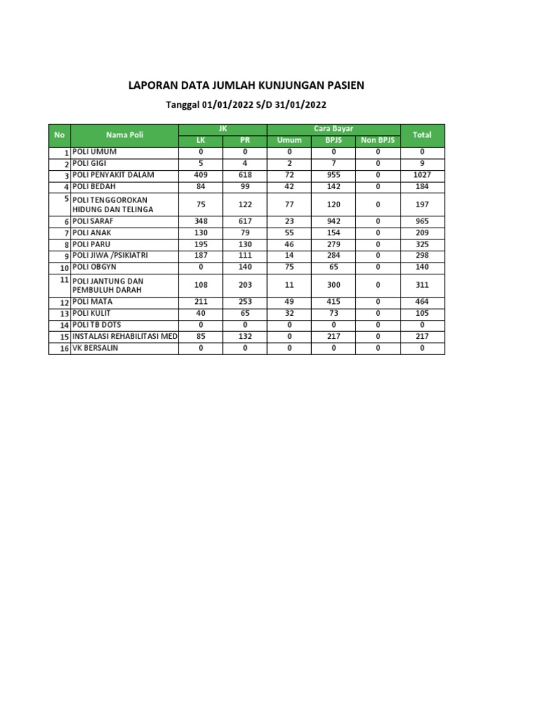 Data Kunjungan Pasien Jan-Apr 2022 | PDF
