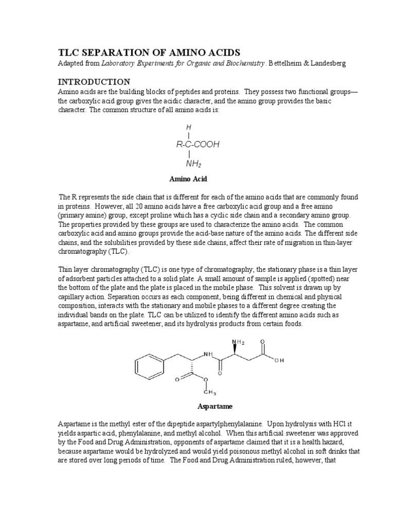 Tlc Separation Of Amino Acids Pdf Thin Layer Chromatography Amine