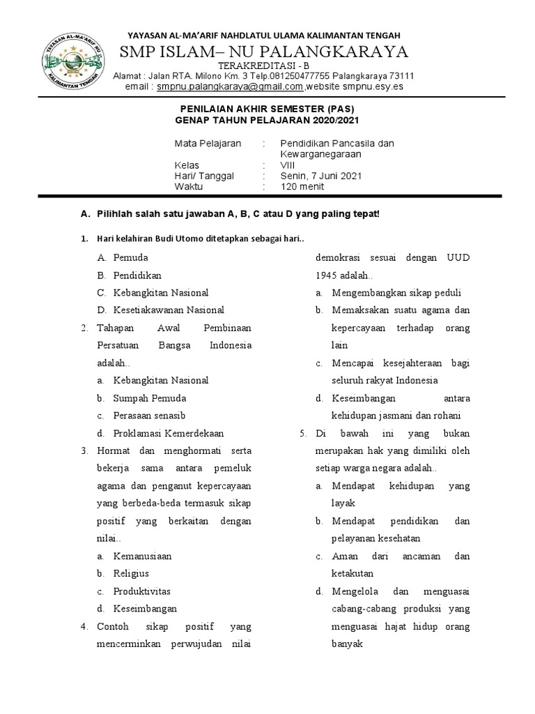 SOAL PAS PKN KELAS 8 - New | PDF