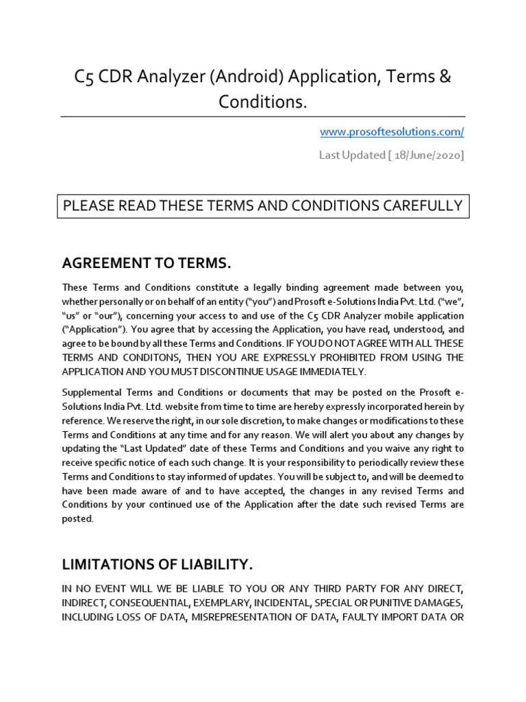 C5 CDR Analyzer (Android) Terms&Conditions | PDF | Indemnity ...