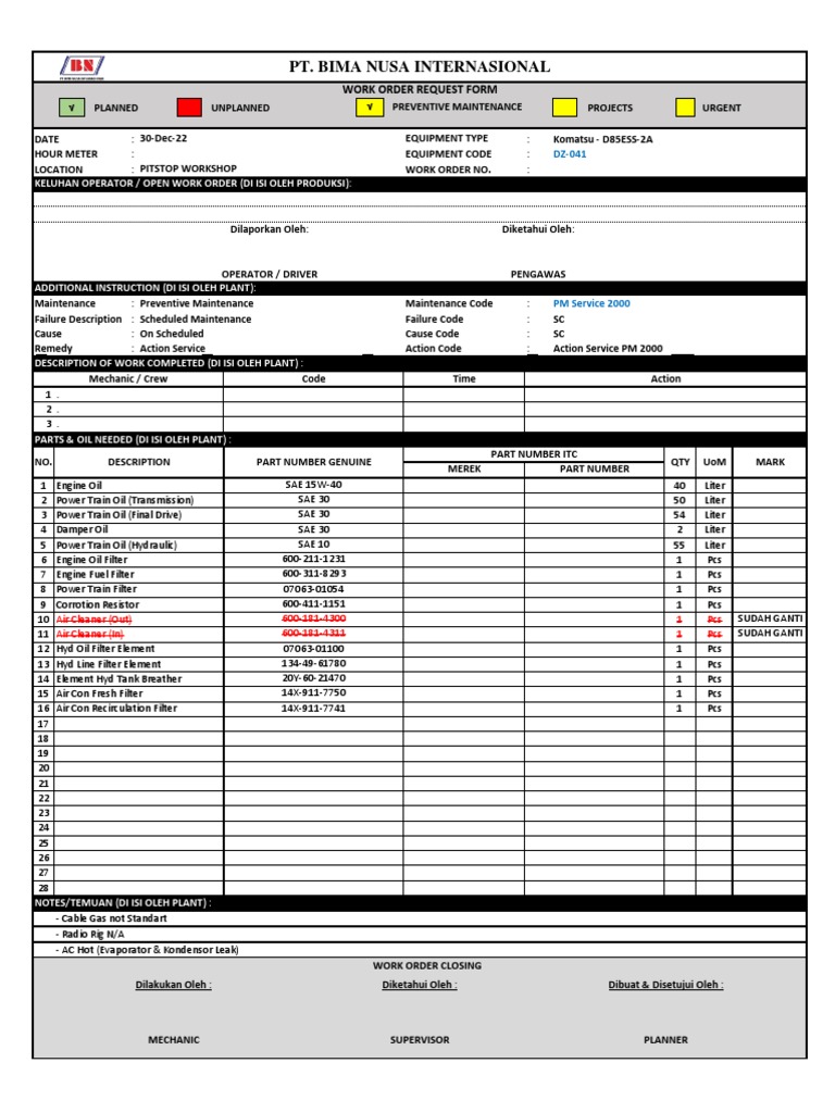 WO Manual DZ-041 30-12-22 | PDF | Machines | Vehicles