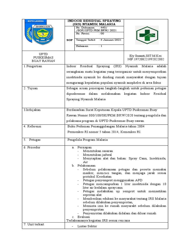 Sop Irs Malaria 2021 | PDF