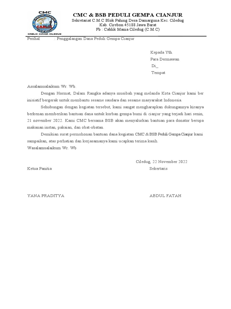 Proposal Penggalangan Dana Gempa Sumatera Barat | PDF