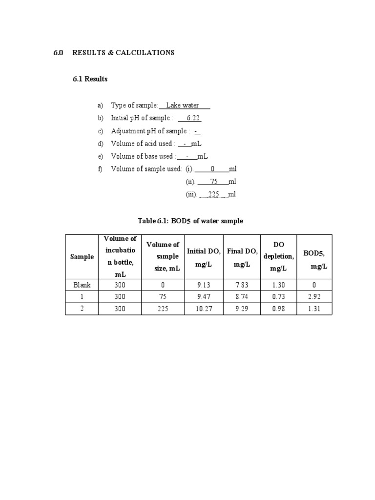 BOD Calculation | PDF