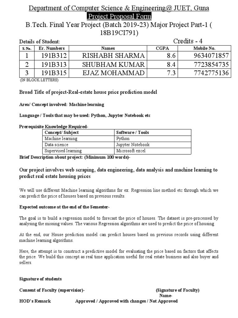 Project Proposal Format For BTech CSE 2019-23 Batch | PDF | Computers ...