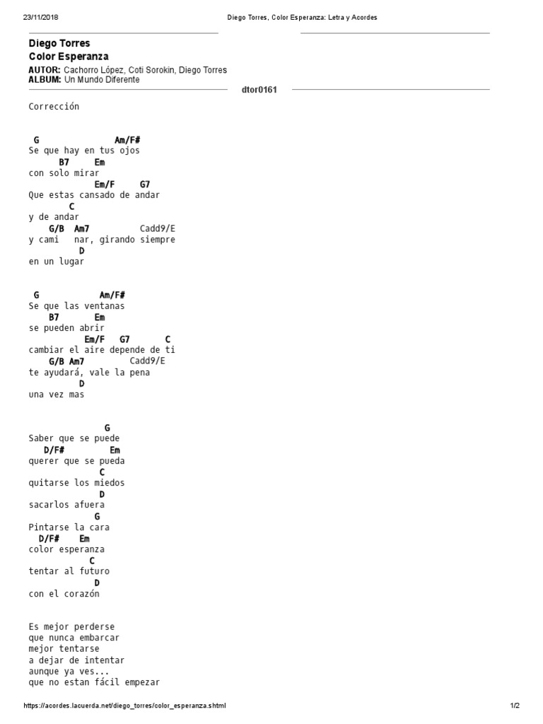 Diego Torres, Color Esperanza - Letra y Acordes | PDF